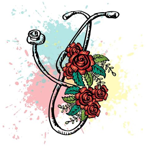 Doodle Medical Stethoscope With Rose Flower 22089190 Vector Art At