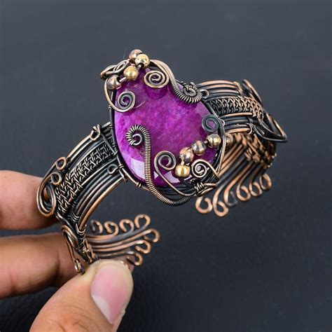 Kashmir Red Ruby Copper Cuff Bracelet Ruby Bracelet Wire Wrapped Cuff Bracelet Copper Wire