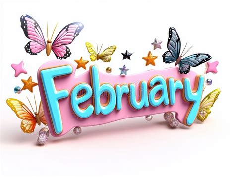 February Month Illustration With Butterflies And Stars Stock Illustration Illustration Of