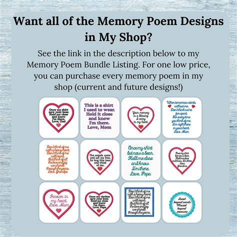 Memory Bear Poem Machine Embroidery Design 1 Size Memory Bear