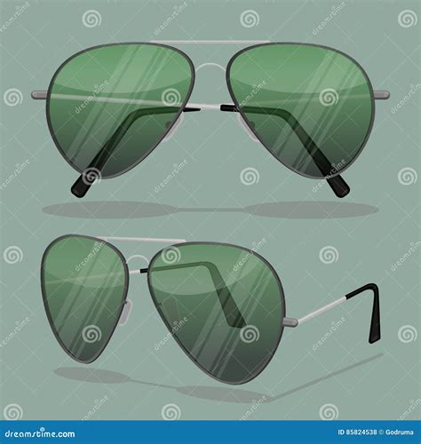 Aviator Sunglasses On White Dark Brown Reflective Lense Stock Vector