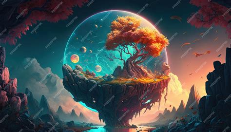Um Mundo De Fantasia Mágico Surreal Ultra Detalhado Deslumbrante Arte Digital Colorida Planeta