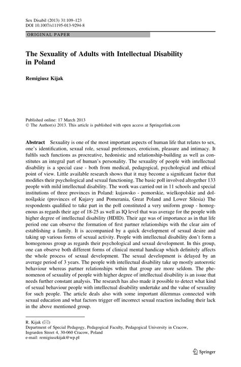 Pdf The Sexuality Of Adults With Intellectual Disability In Poland