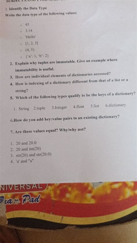 Identify The Data Type Write The Data Type Of The Following Values 45