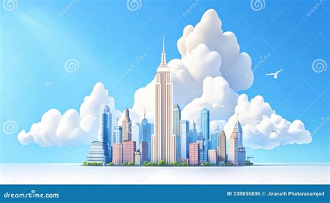 3d Cartoon Depiction Of A Tall Urban Skyline Stock Illustration