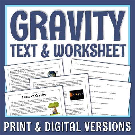 Force Of Gravity Reading And Worksheet Flying Colors Science
