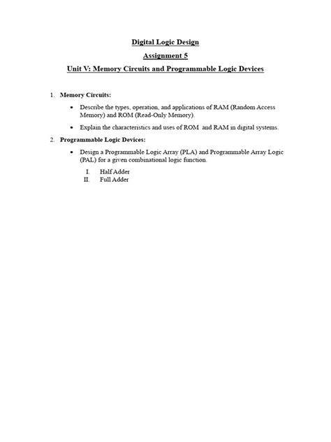 Digital Logic Design Assignment 5 Pdf