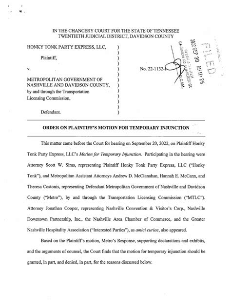 Honky Tonk Party Express V Metro Temporary Injunction Order Download Free Pdf Injunction