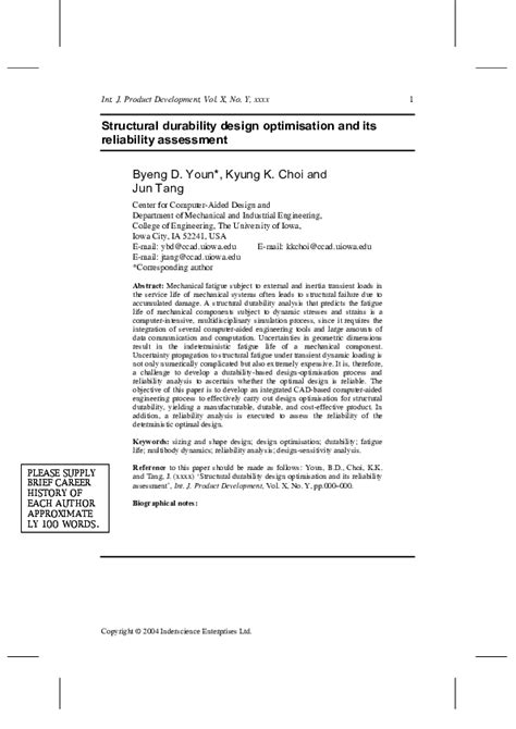 Pdf Structural Durability Design Optimization And Its Reliability