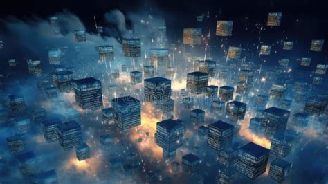 Data Floating In A Digital Cloud Accessed By Devices On The Ground