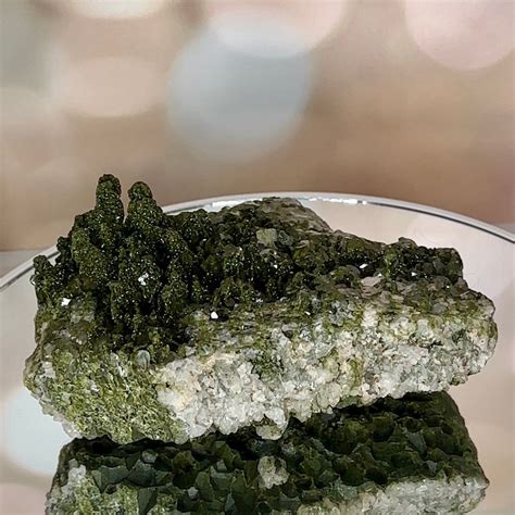Forest Epidote On Quartz Genuine Dark Green Crystal Cluster Specimen