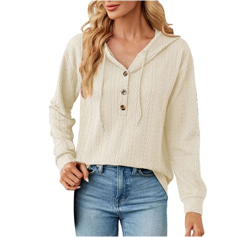 Turilly Hoodies For Women New Solid Hooded Button Pullovers Top Womens
