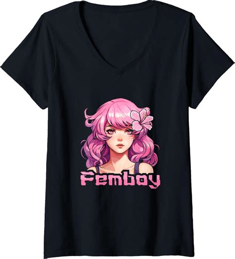 Femboy Anime Cool Japanese Japan Cosplay Otaku Manga Kawaii V Neck T Shirt