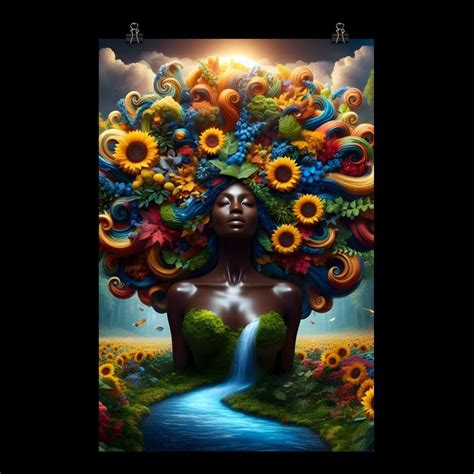 Oshun Goddess Art Print Black Woman Sunflowers Afrofuturism