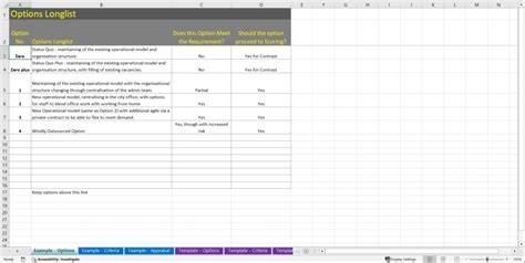 Options Appraisal Toolkit Example And Template Excel Xls