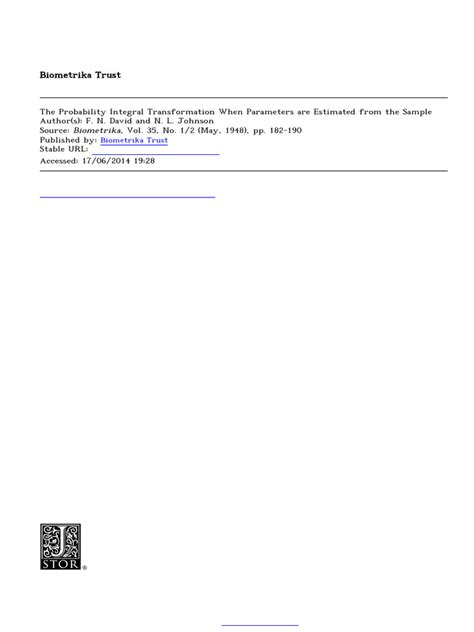 The Probability Integral Transformation When Parameters Are Estimated From The Sample Pdf The Probability Integral Transformation When Parameters Are Estimated From The Sample Pdf
