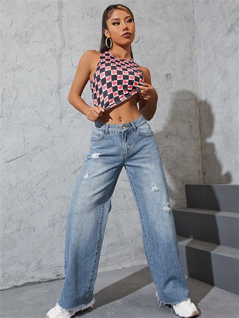 Shein Ripped Raw Cut Baggy Jeans Shein Usa