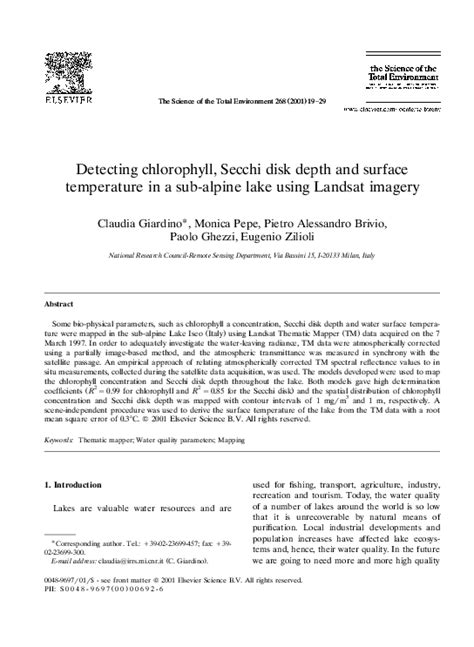 Pdf Detecting Chlorophyll Secchi Disk Depth And Surface Temperature