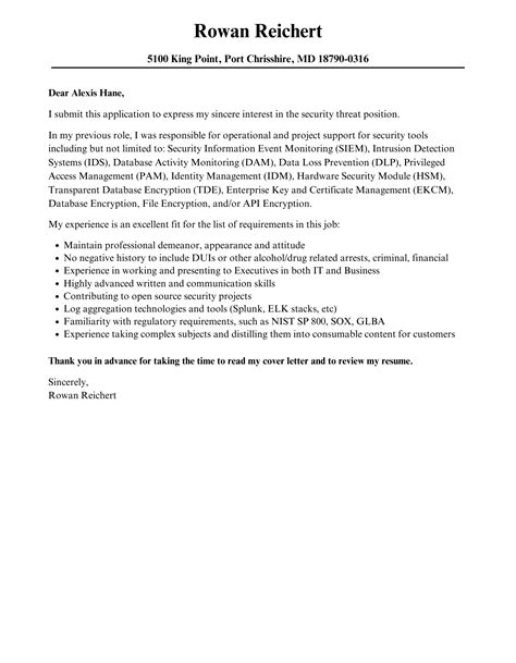 Security Threat Cover Letter Velvet Jobs