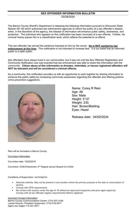 Barron Sex Offender Information Bulletin 3292024 Facebook