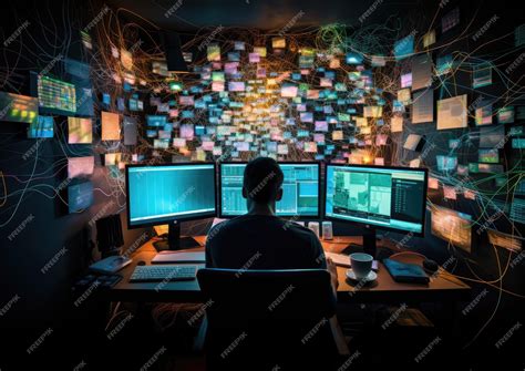 premium ai image a highangle shot of a programmer sitting at their desk surrounded by multiple