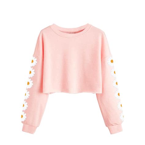 Xyxonk Girls Long Sleeve Shirt Fall Trendy Cute Daisy Prints Crop Tops