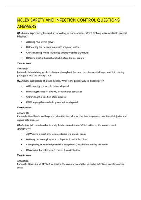 Nclex Safety And Infection Control Questions Answers Nclex Safety And