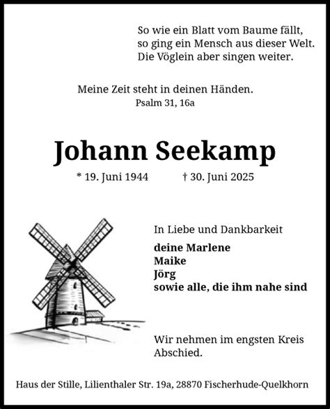 Traueranzeigen Von Johann Seekamp Trauerkreiszeitungde