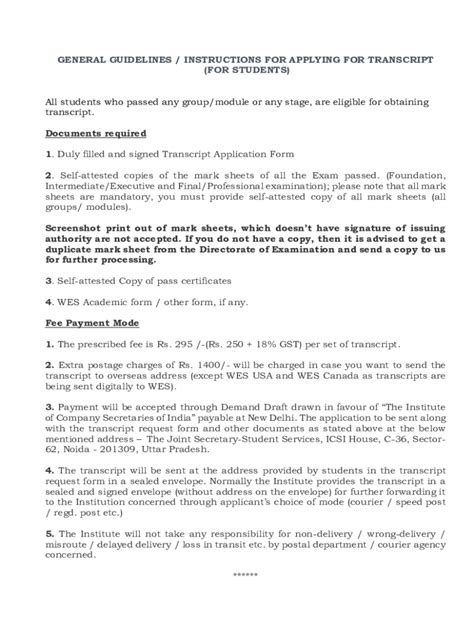 Fillable Online General Guidelines Instructions For Applying For Transcript Fax Email