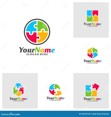 Set Of Colorful Puzzle Logo Design Template Puzzle Logo Concept Vector