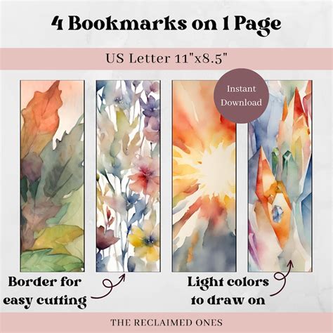 Printable Reverse Coloring Bookmarks Set Of 4 Nature Bookmarks Natural