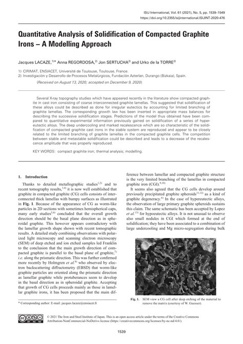 Pdf Quantitative Analysis Of Solidification Of Compacted Graphite Irons A Modelling Approach