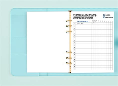 Printable Cheer Season Attendance Sheet Roster Instant Download