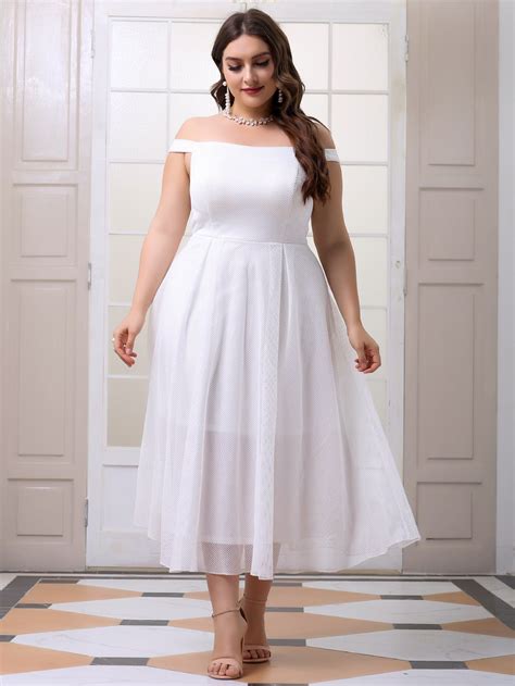 Plus Mesh Off The Shoulder Party Dress In 2025 Party Dress White