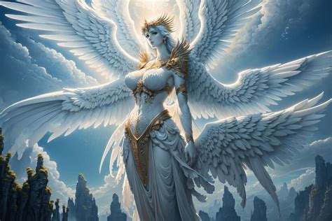 Premium Photo Colossal Divine Angel With Wings Floating In Sky