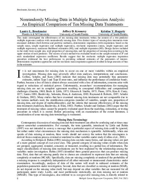 Pdf Nonrandomly Missing Data In Multiple Regression Analysis An