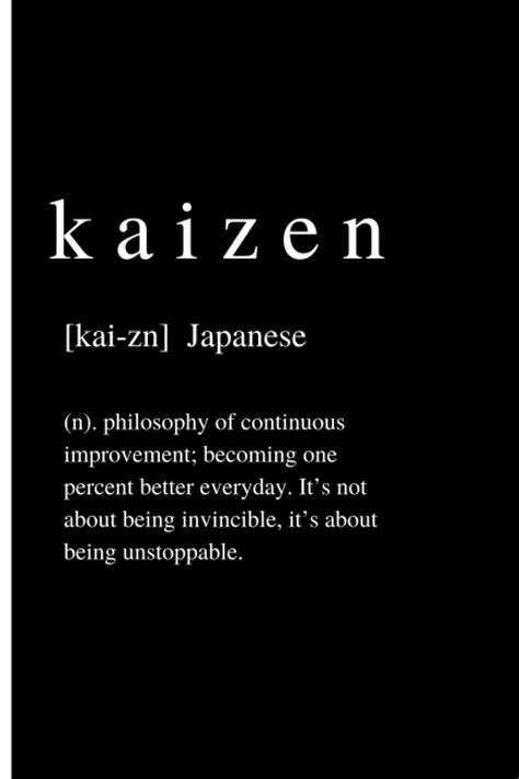 Kaizen Cute And Inspirational Black Notebook Blank Lined Journal