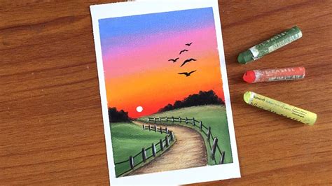 Easy Oil Pastel Sunset Scenery Painting For Beginners Pathway In