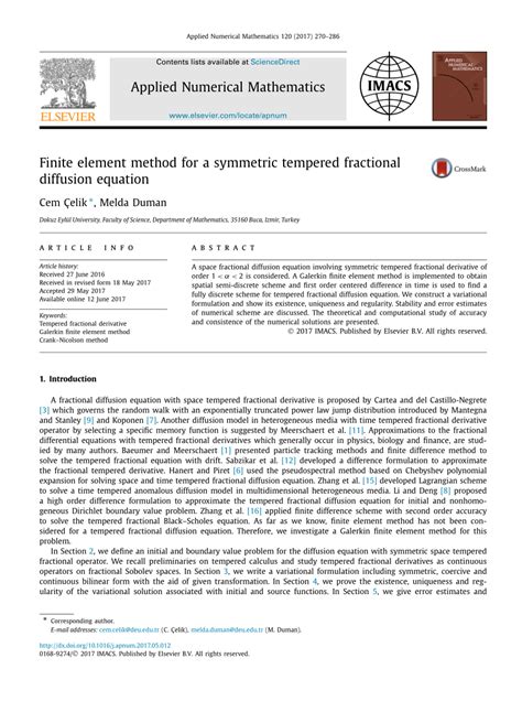 Pdf Finite Element Method For A Symmetric Tempered Fractional Diffusion Equation