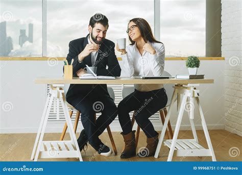 Cheerful Man And Woman Working Together Stock Image Image Of Computer
