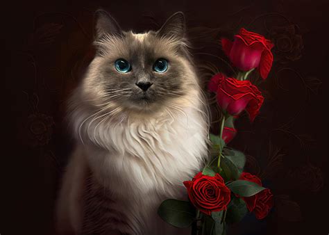 Monya The Cat With Roses Photograph By Lily Malor Pixels