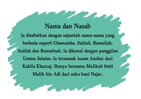 Rumaisha Binti Milhan Bin Khalid Bin Zaid Bahasa Arab رُمَیصاء بنت