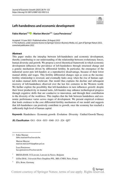 Left Handedness And Economic Development Request Pdf
