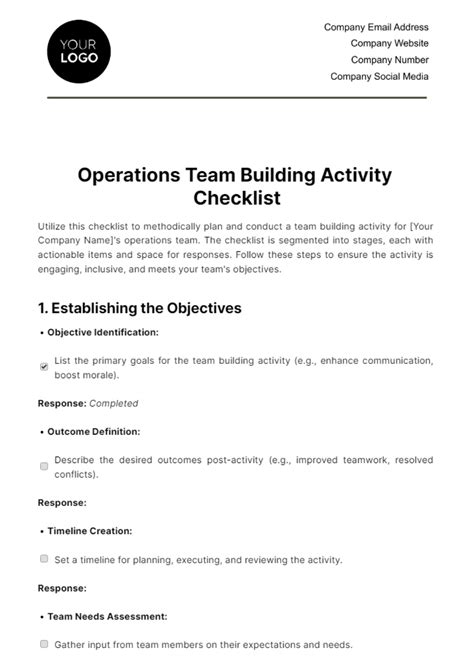 Free Operations Team Building Activity Checklist Template To Edit Online