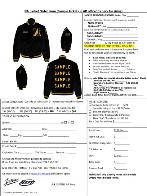 Fillable Online Jacket Order Form Template Fax Email Print Pdffiller