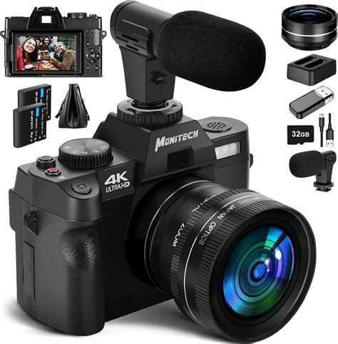 Monitech 48mp Digital Camera 4k Video Camera Reversible Display Point