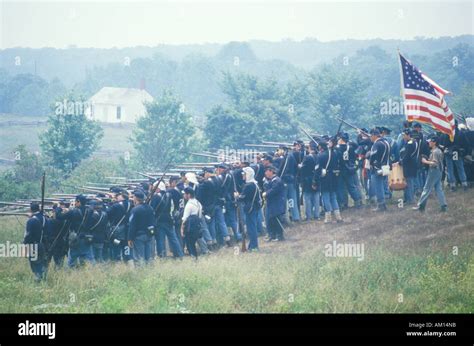 Historical Reenactment Of The Battle Of Manassas Marking The Beginning