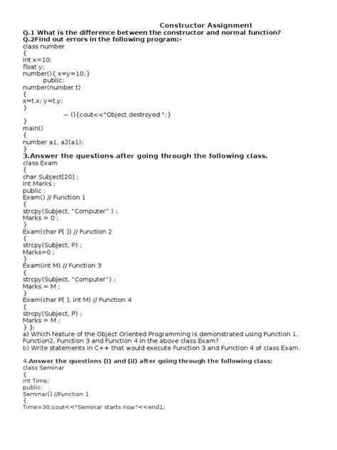 Constructor Assignment C Pdf Constructor Object Oriented
