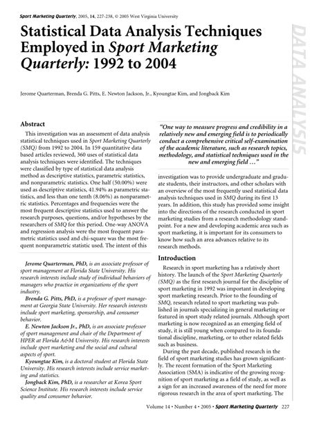 Pdf Statistical Data Analysis Techniques Employed In The Sport
