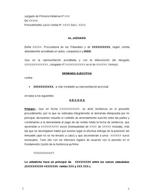 Modelo Demanda Ejecución Rentas Impagadas Descargar Gratis Pdf